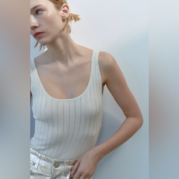 Zara | Tops | Zara Knit Bodysuit With Metallic Thread | Poshmark